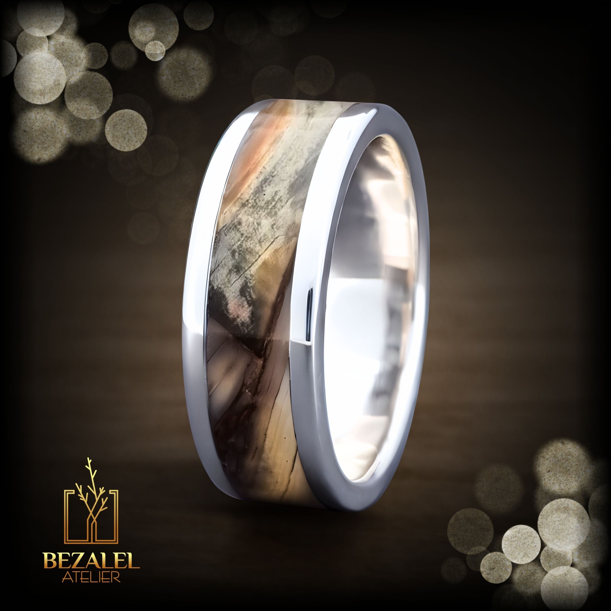 Tusk Inlay Sterling Silver Ring - Mammoth Fusion – bezalelatelier