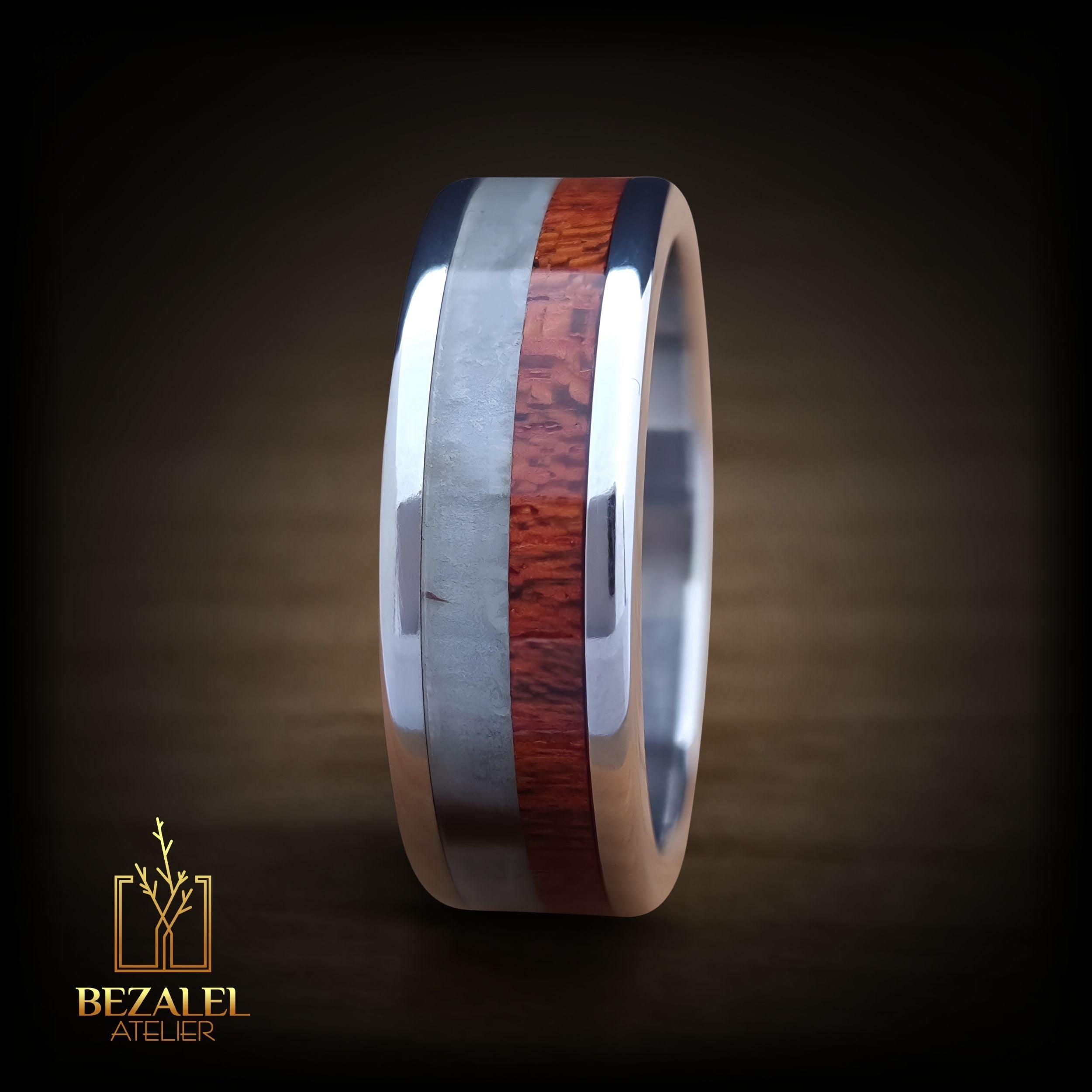 Horn Inlay Stainless Steel Ring - Kudu & Camelthorn – bezalelatelier